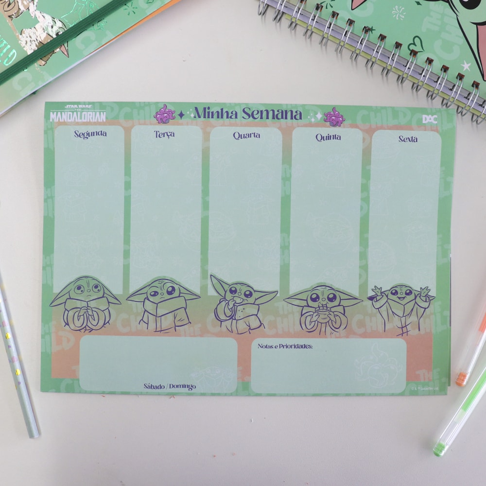 Bloco Planejamento Semanal Star Wars - Baby Yoda