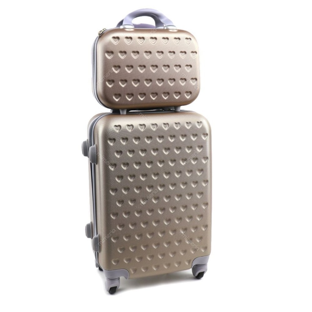 Kit Mala de Viagem com Rodinhas e Frasqueira Love Dourada