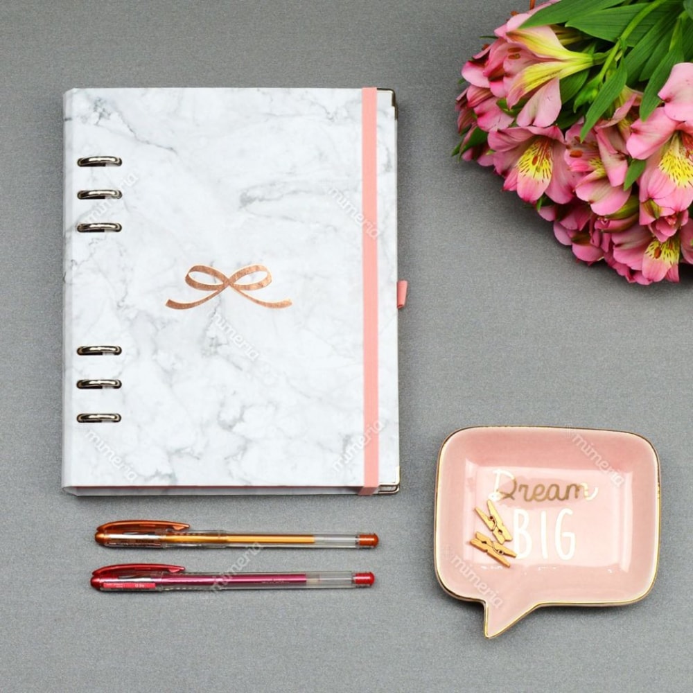 Planner Fichário Pink Stone Laço Grande